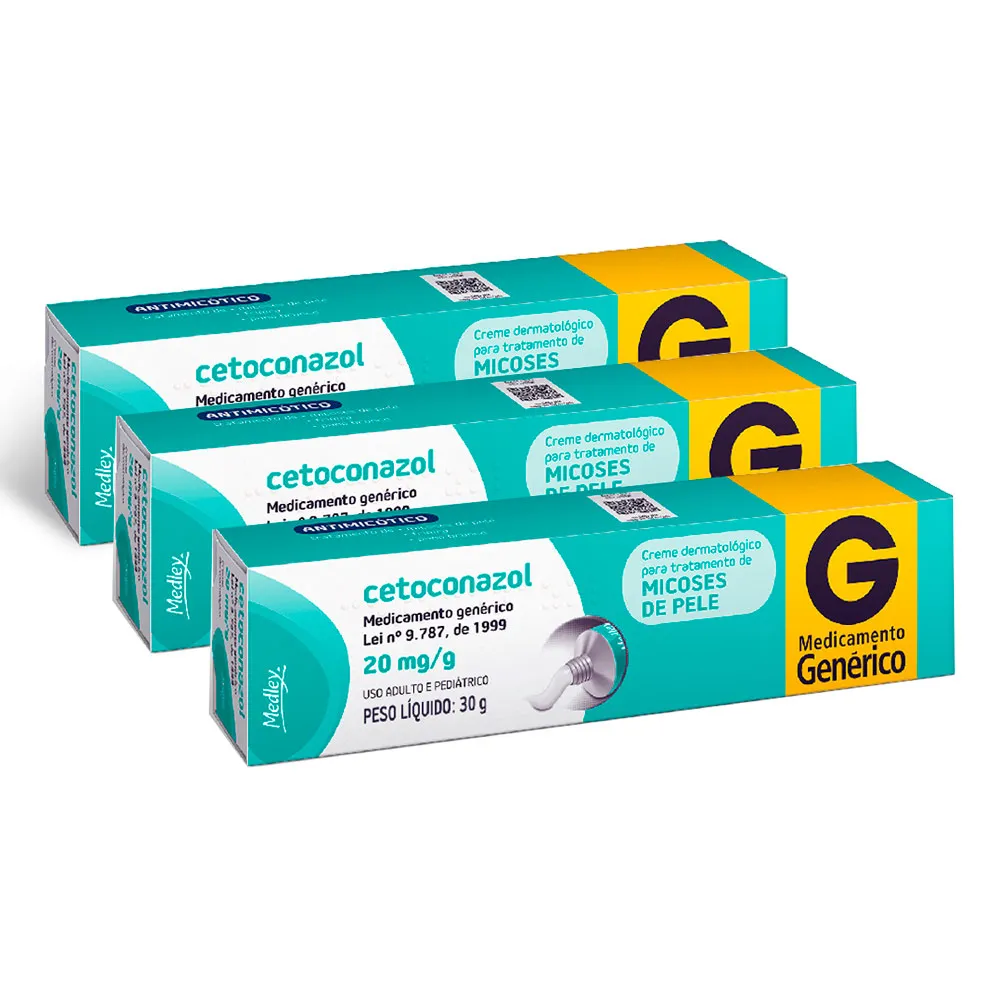 Kit 3 Cetoconazol 20mg/g (2%) Medley Genérico Creme com 30g - Drogaria ...