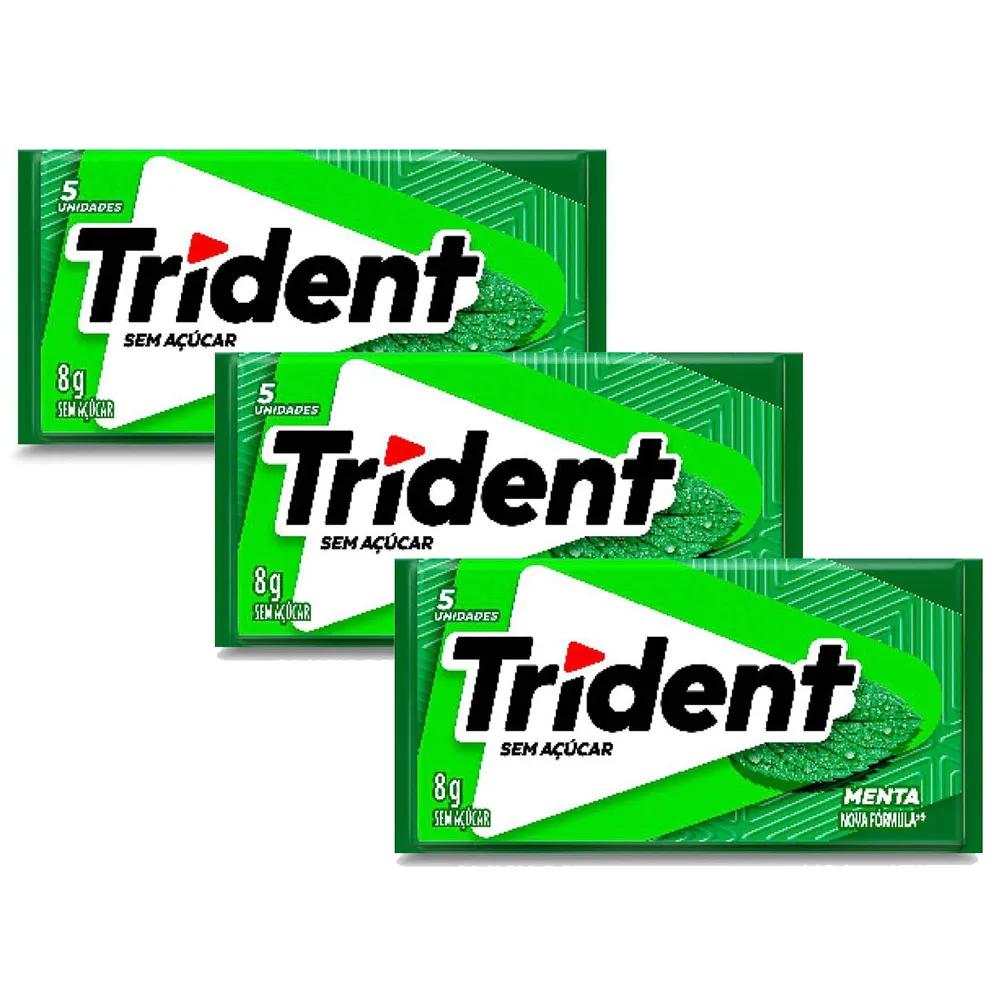 Kit 3 Chiclete Trident Menta 8g - Drogaria Araujo