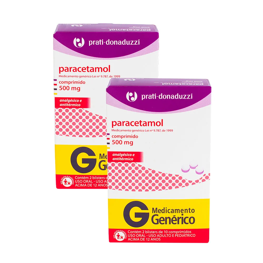 Kit 2 Paracetamol 500mg Prati Genérico com 20 Comprimidos - Drogaria Araujo