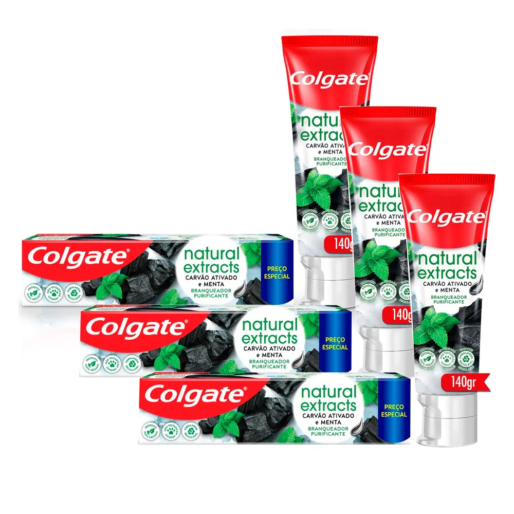 Kit 3 Creme Dental Colgate Natural Extracts Carvão Ativado e menta 140g ...