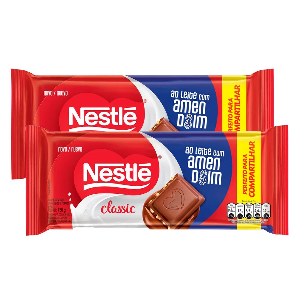 Kit 2 Chocolate Nestlé Classic ao Leite com Amendoim 150g - Drogaria Araujo