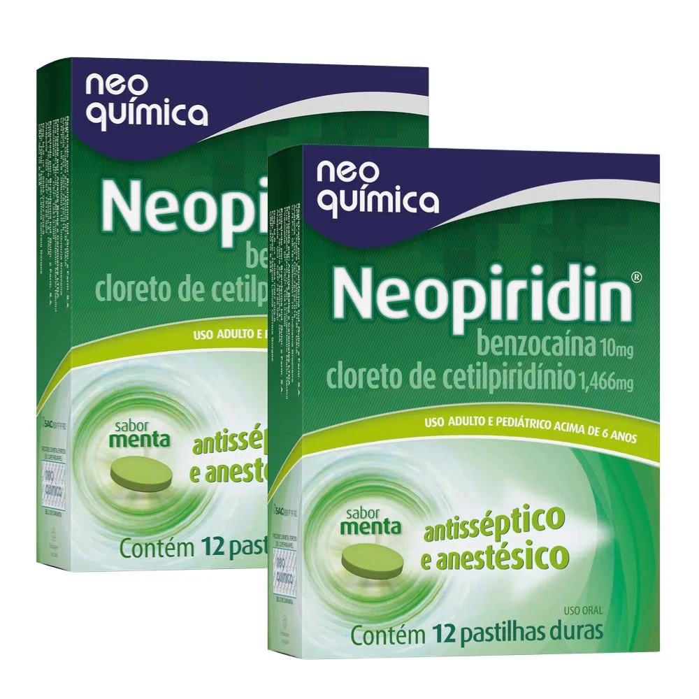 Kit 2 Neopiridin Pastilhas para Garganta Sabor Menta com 12 Unidades ...