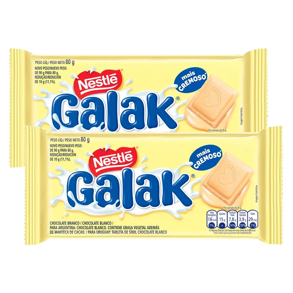 Kit 2 Chocolate Branco Nestlé Galak 80g - Drogaria Araujo