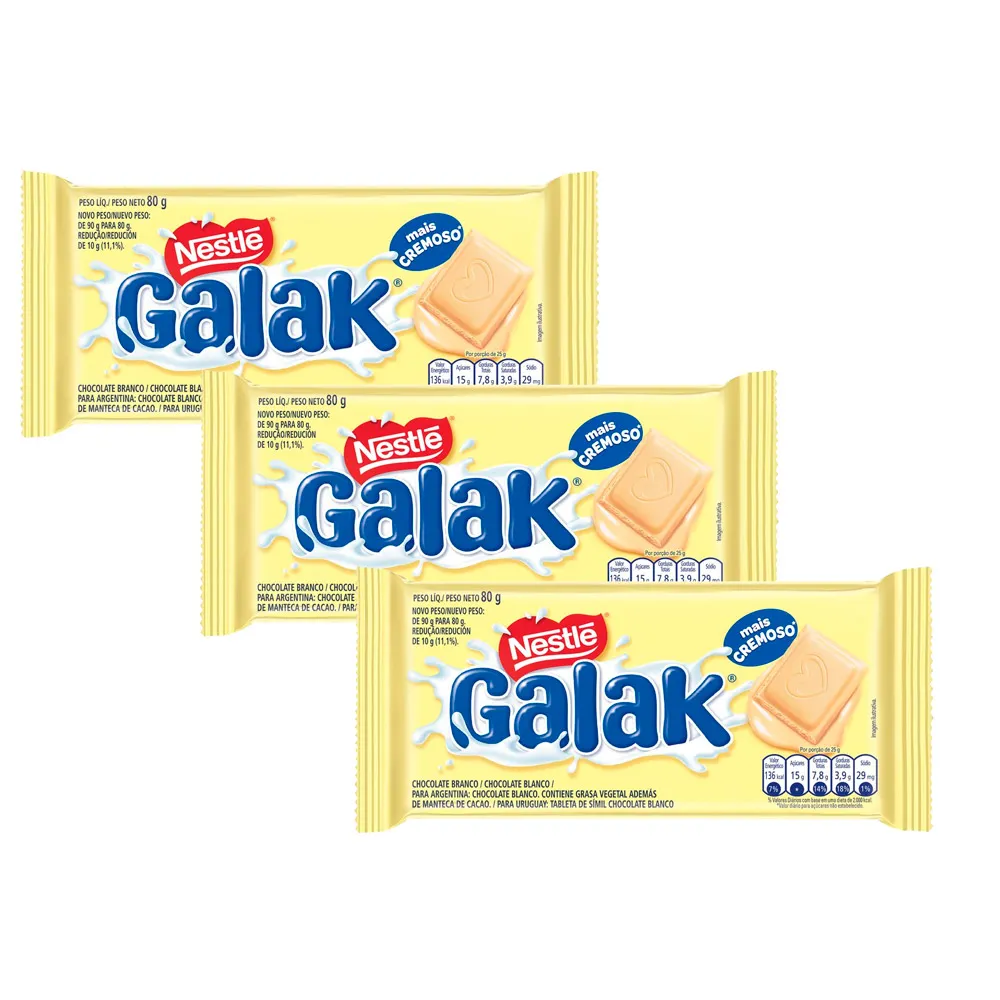 Kit 3 Chocolate Branco Nestlé Galak 80g - Drogaria Araujo