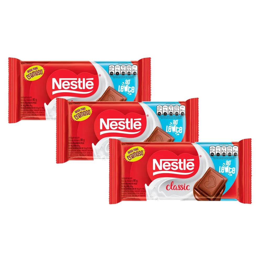 Kit 3 Chocolate Nestlé Classic ao Leite 80g - Drogaria Araujo