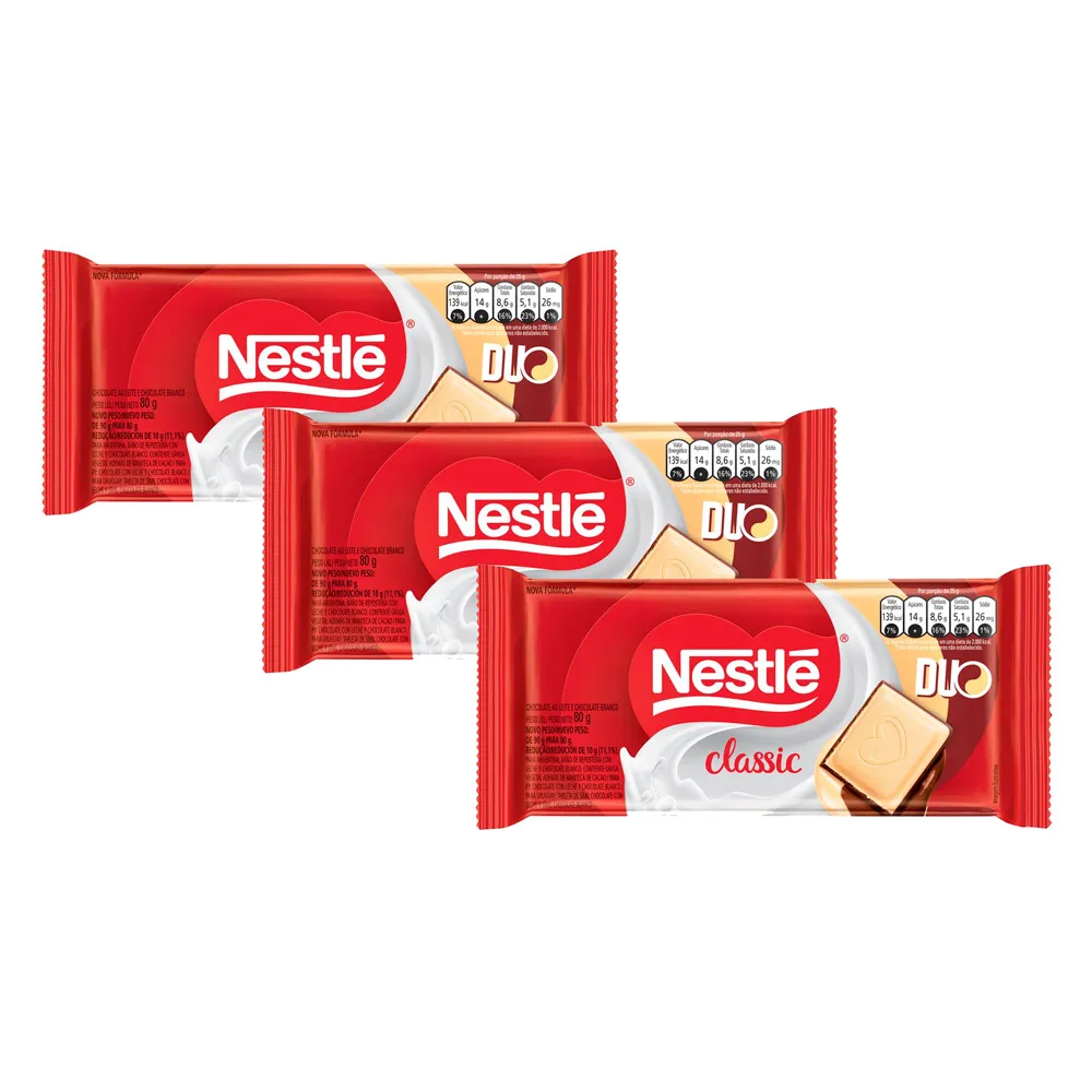 Kit 3 Chocolate Nestlé Classic Duo 80g - Drogaria Araujo
