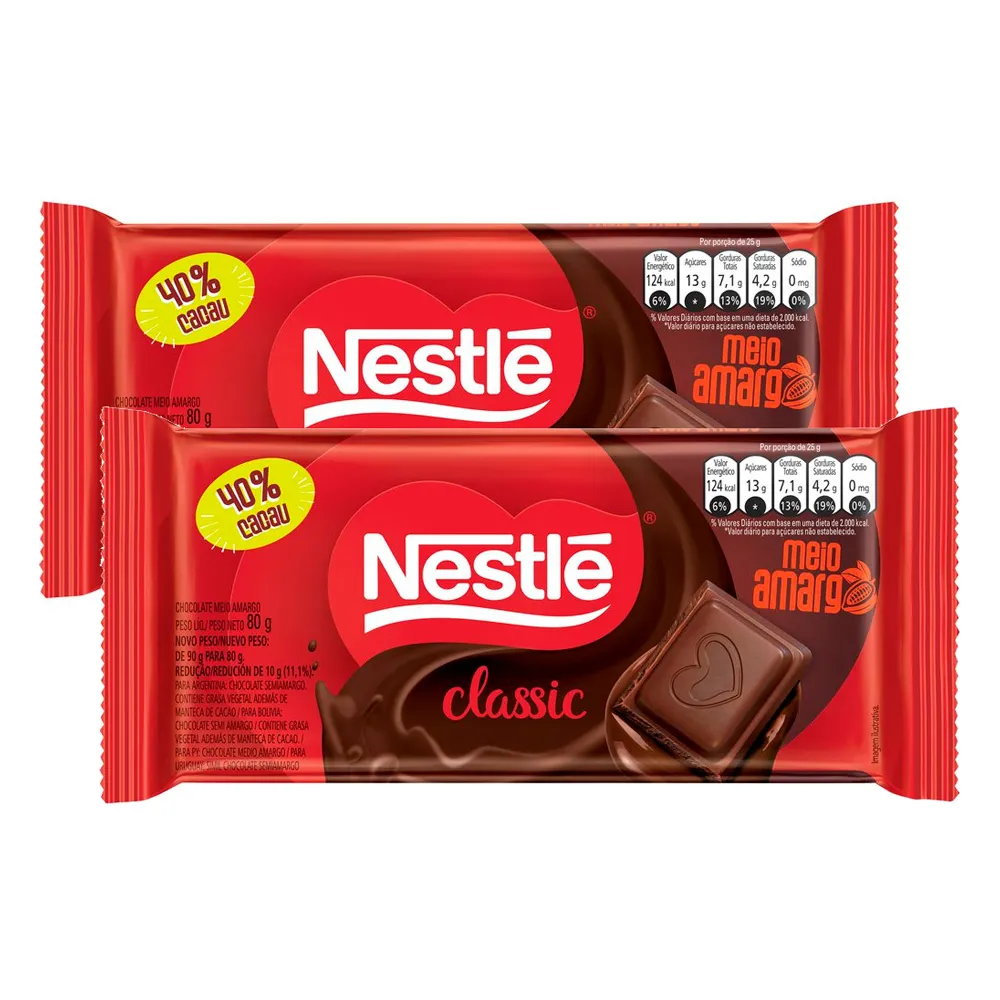 Kit 2 Chocolate Nestlé Classic Meio Amargo 80g - Drogaria Araujo