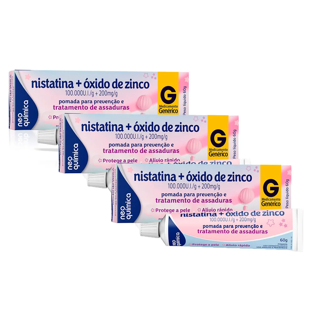 Kit 3 Nistatina + Óxido de Zinco Pomada Neo Química Genérico 60g ...