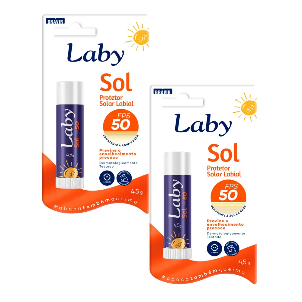 Kit Protetor Solar Labial Laby FPS 50 Stick Sem Sabor com 4,5g ...