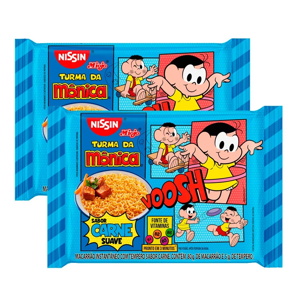 Kit 2 Macarrão Instantâneo Nissin Turma da Mônica Sabor Carne Suave 80g ...