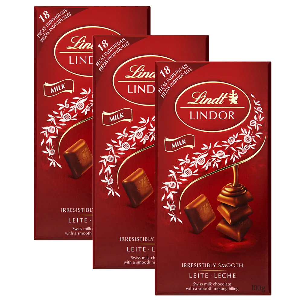 Kit 3 Chocolate Lindt Lindor ao Leite com Recheio Cremoso 100g ...