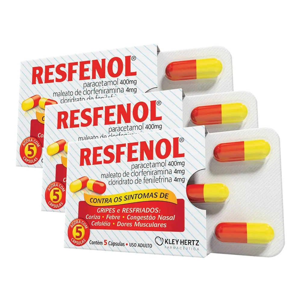 Resfenol com 5 Cápsulas | Kit com três unidades - Drogaria Araujo