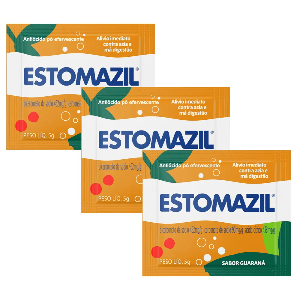 Kit 3 Estomazil Pó Efervescente Sabor Guaraná Sachê 5g - Drogaria Araujo