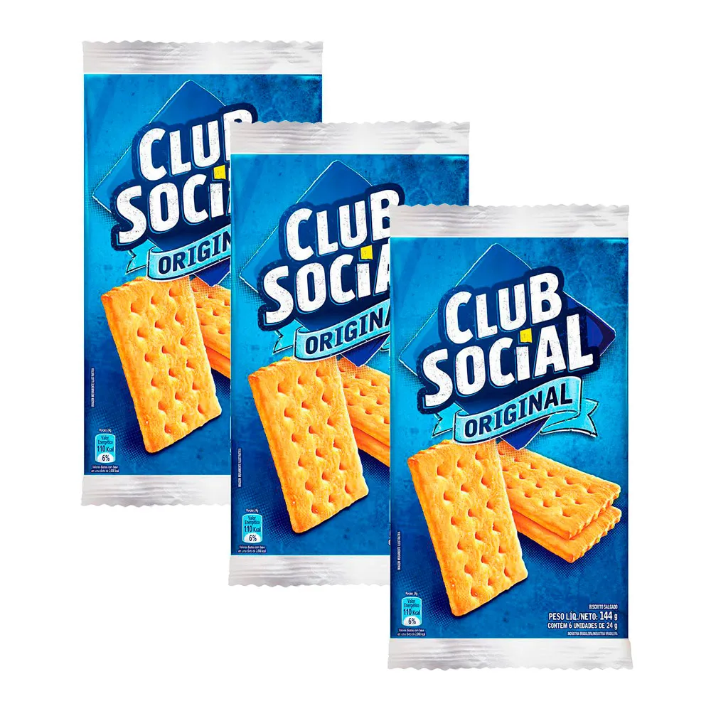 Biscoito Club Social Original com 6 Unidades de 24g cada | Kit com três ...