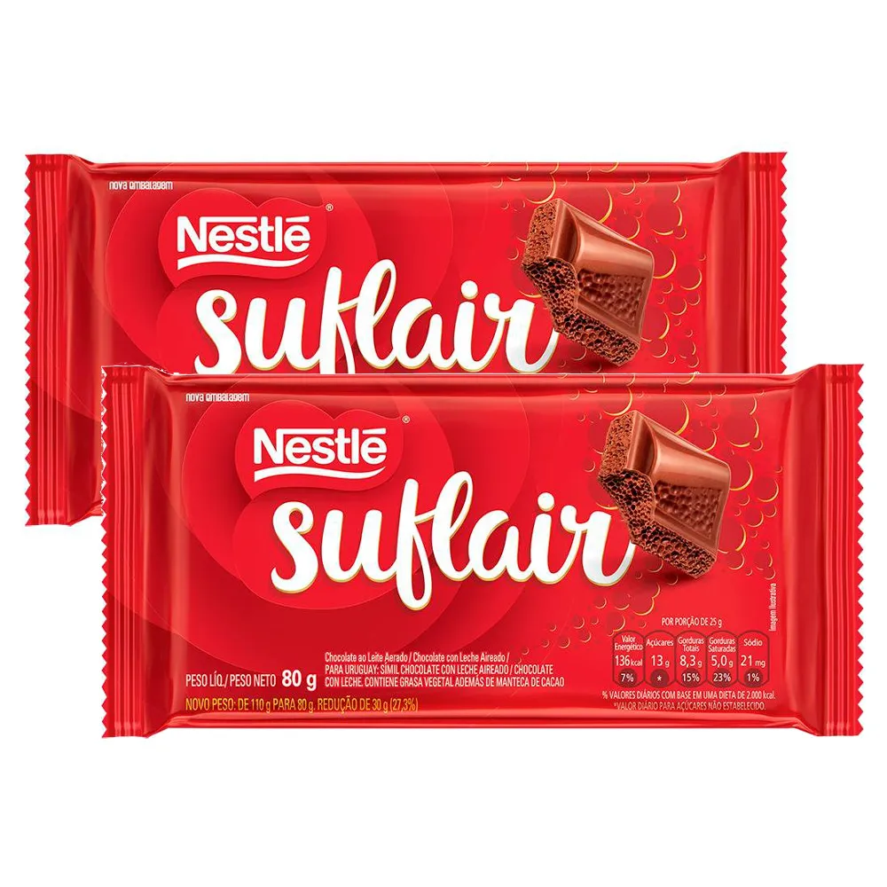 Kit 2 Chocolate Nestlé Suflair Ao Leite 80g - Drogaria Araujo