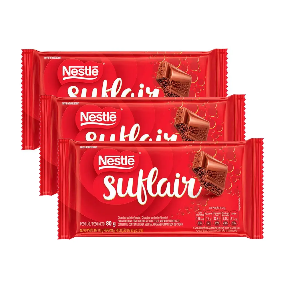 Chocolate Nestlé Suflair Ao Leite 80g | Kit com três unidades ...
