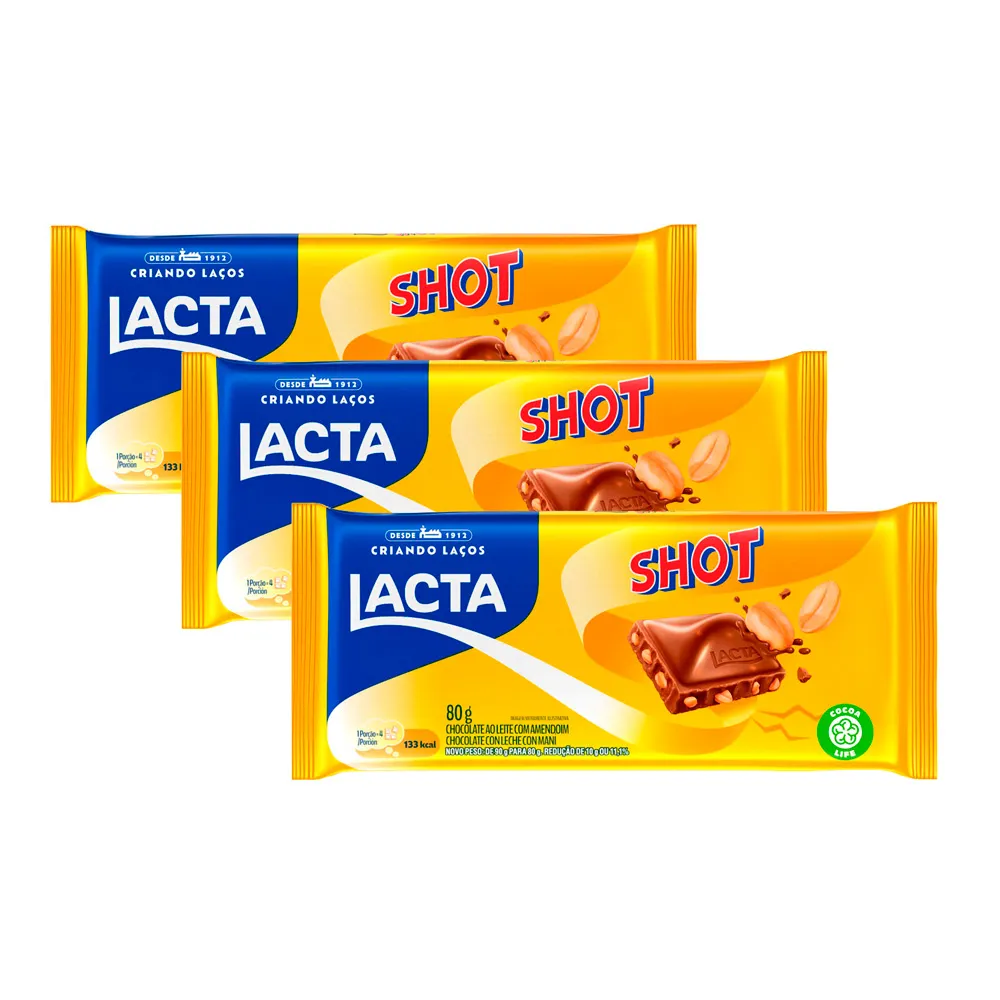 Kit 3 Chocolate Lacta Shot 80g - Drogaria Araujo