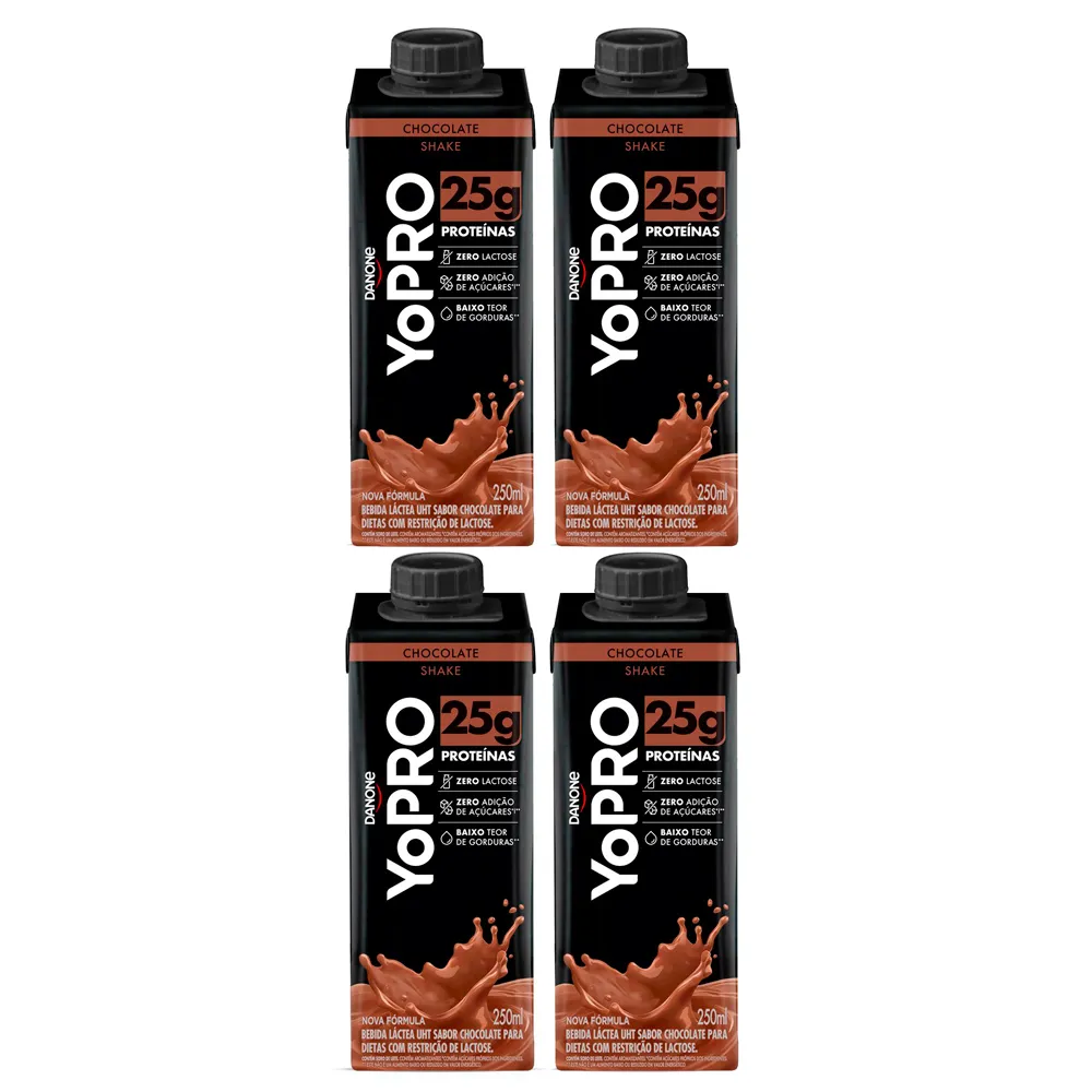 Kit 4 Bebida Láctea UHT YoPro Shake Sabor Chocolate 25g de Proteína ...