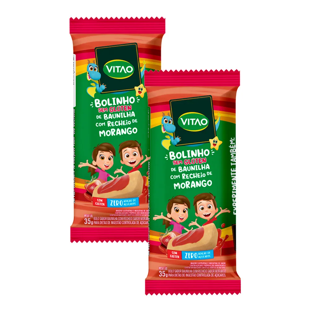 Kit 2 Bolinho Vitao Recheio de Morango Zero Açúcar 35g - Drogaria Araujo