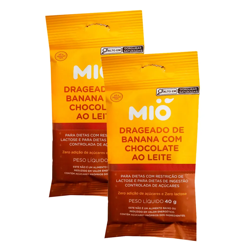 Kit 2 Chocolate Drageado Mió Banana com Chocolate ao Leite 40g ...