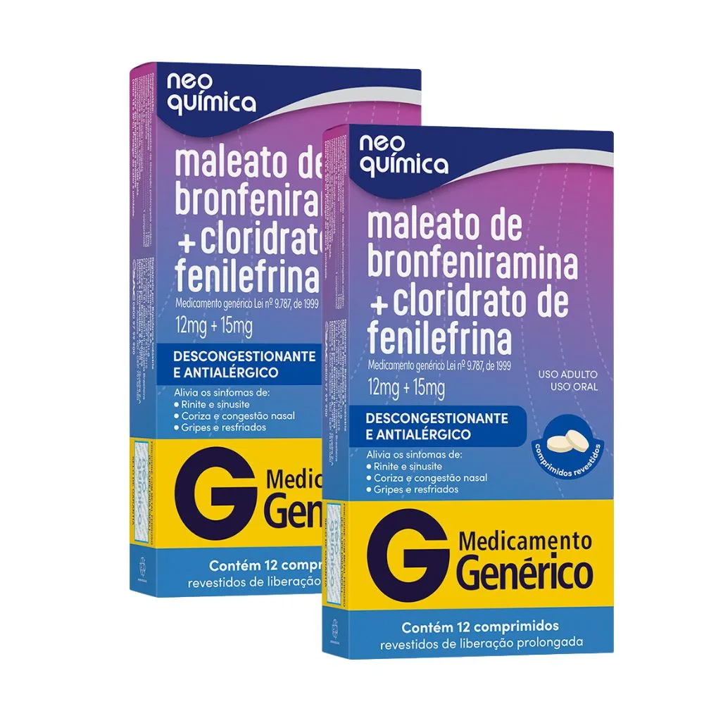 Kit 2 Bronfeniramina 12mg + Fenilefrina 15mg Neo Química Genérico com ...