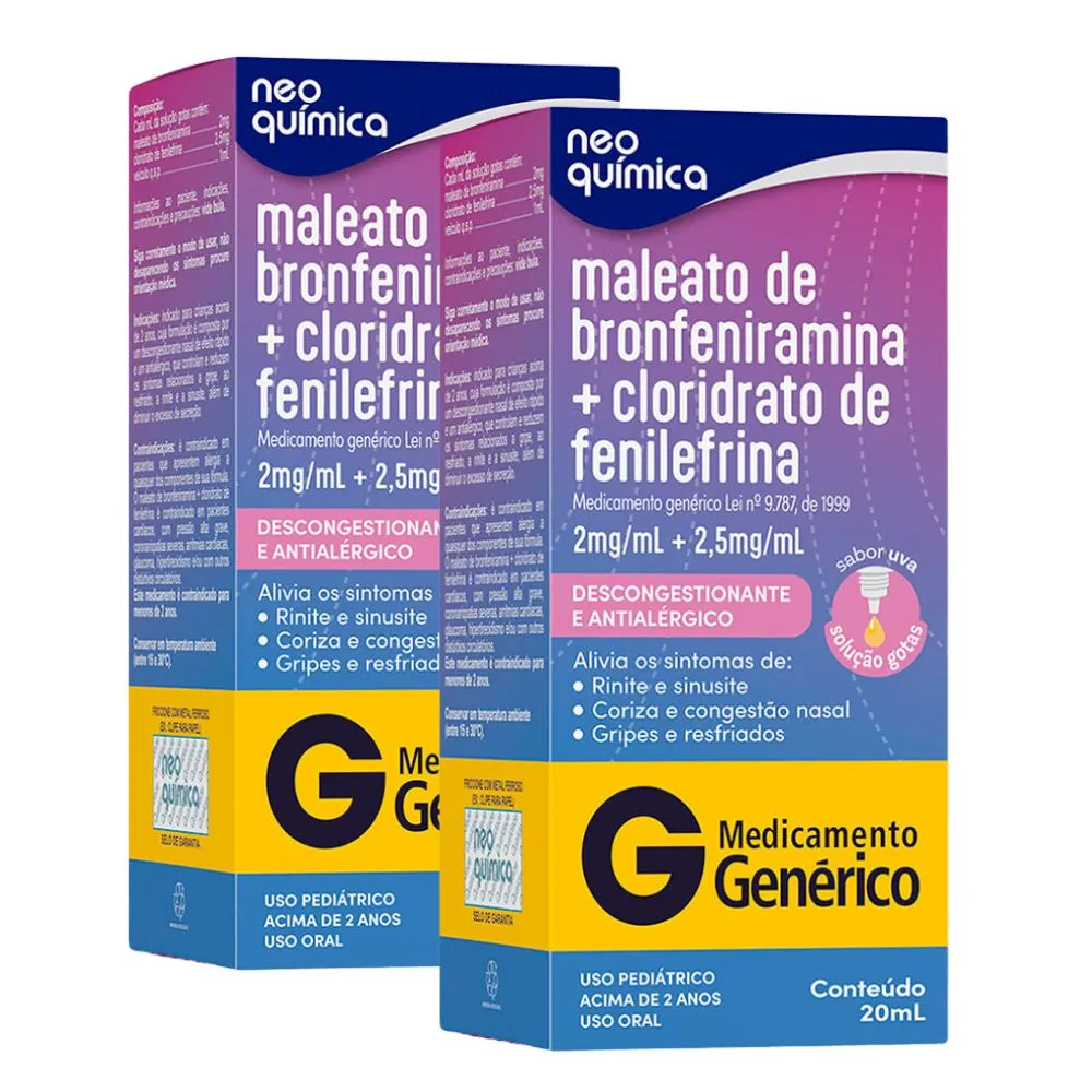 Kit 2 Maleato de Bronfeniramina 2mg/ml + Cloridrato de Fenilefrina 2 ...
