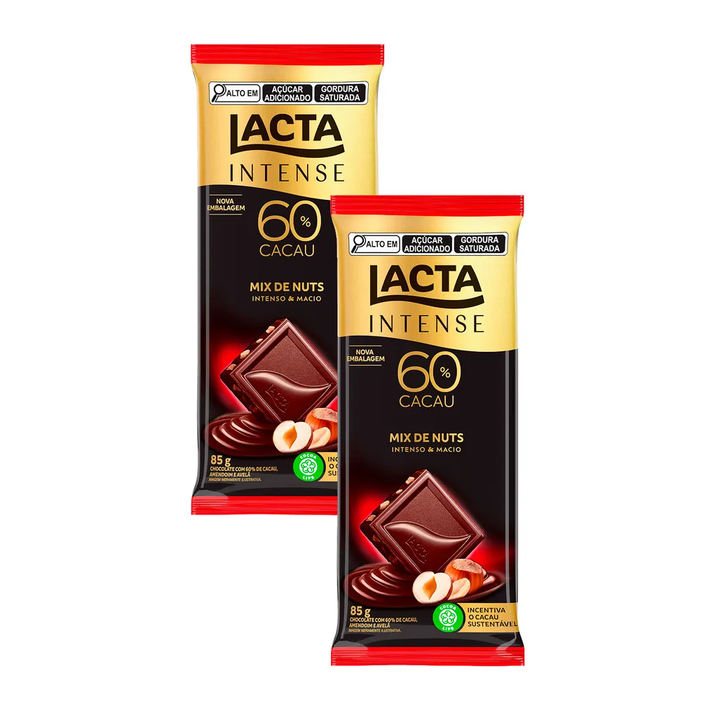 Kit 2 Chocolate Lacta Intense Amargo 60% Cacau Mix De Nuts 85g - Drogaria Araujo